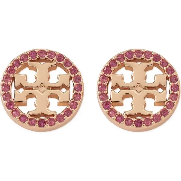 Tory Burch Icon Pavé Circle Stud Earrings - Tory Gold/ruby