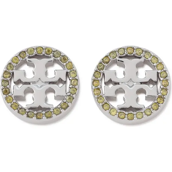 Tory Burch Icon Pavé Circle Stud Earrings - Tory Silver/olive