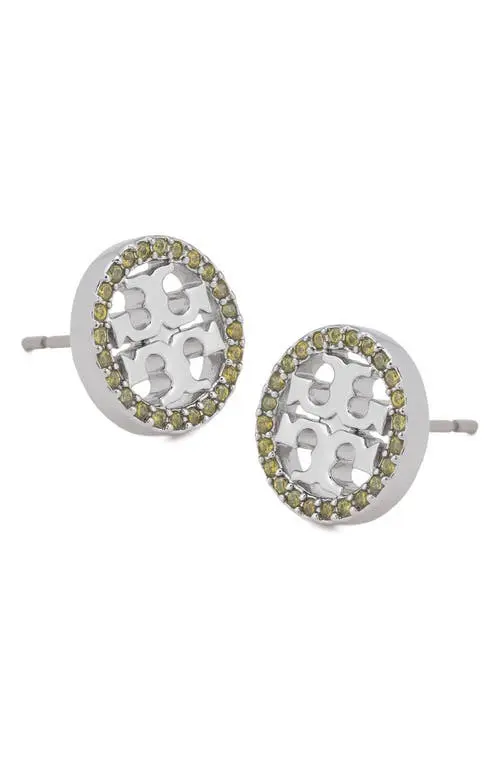 Tory Burch Icon Pavé Circle Stud Earrings - Tory Silver/olive