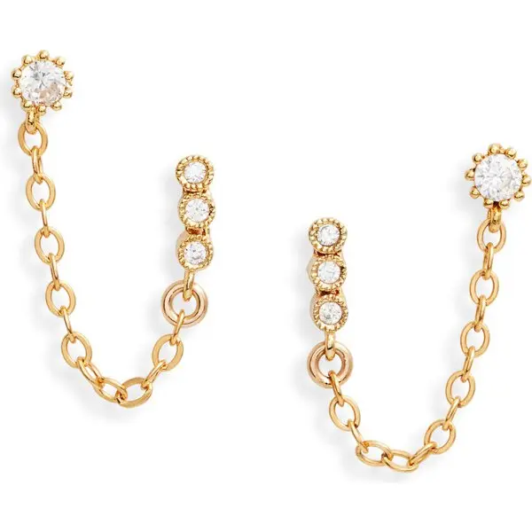 SET & STONES Maven Double Stud Chain Earrings - Gold