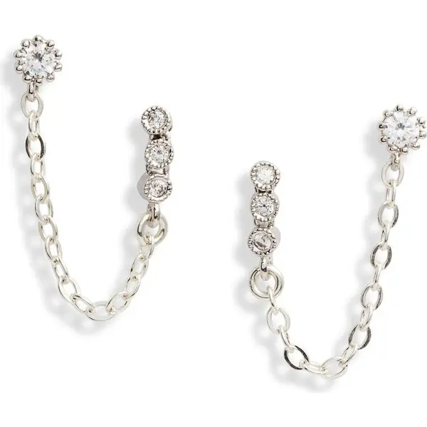 SET & STONES Maven Double Stud Chain Earrings - Silver