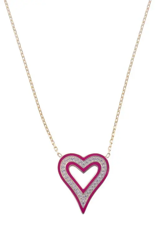 SHYMI Enamel Heart Pendant Necklace - Gold / Pink