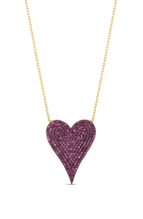 SHYMI Pavé Heart Pendant Necklace - Gold/ Dark Pink