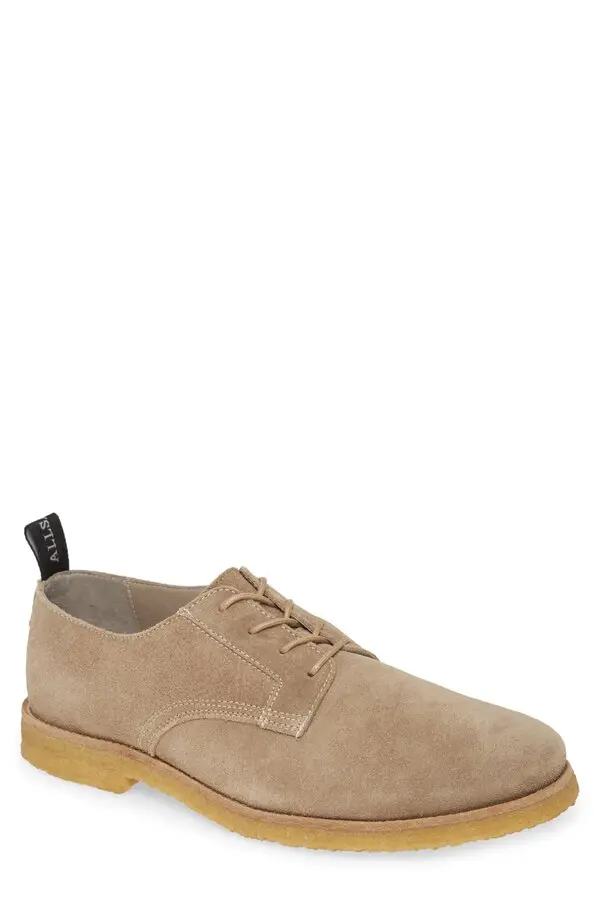 AllSaints Derby Shoes Men\'s 10 Taupe Suede Leather Plain Toe Lace-Up Low Top AllSaints Apollo Shoes Mens 10 Dark Taupe Brown Derby Suede  main image 2