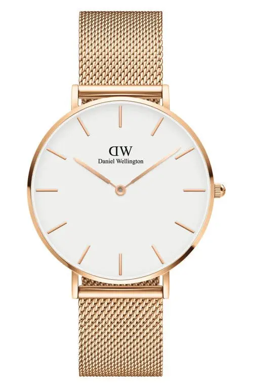 DANIEL WELLINGTON Petite Ashfield Mesh Strap Watch - Rose Gold/white