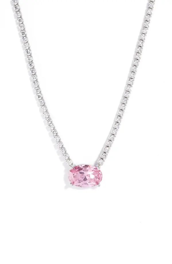 SHYMI Oval Pendant Tennis Necklace - Silver / Pink