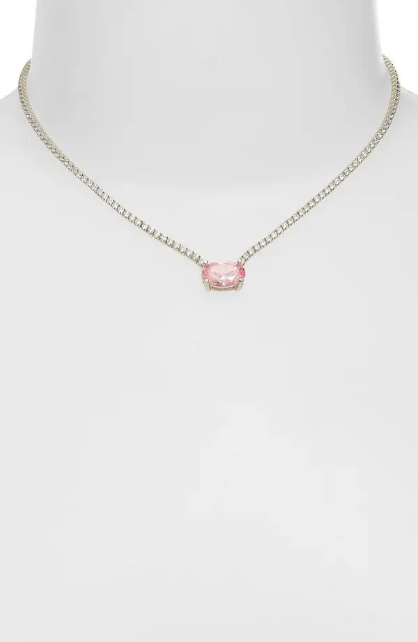 SHYMI Oval Pendant Tennis Necklace - Silver / Pink