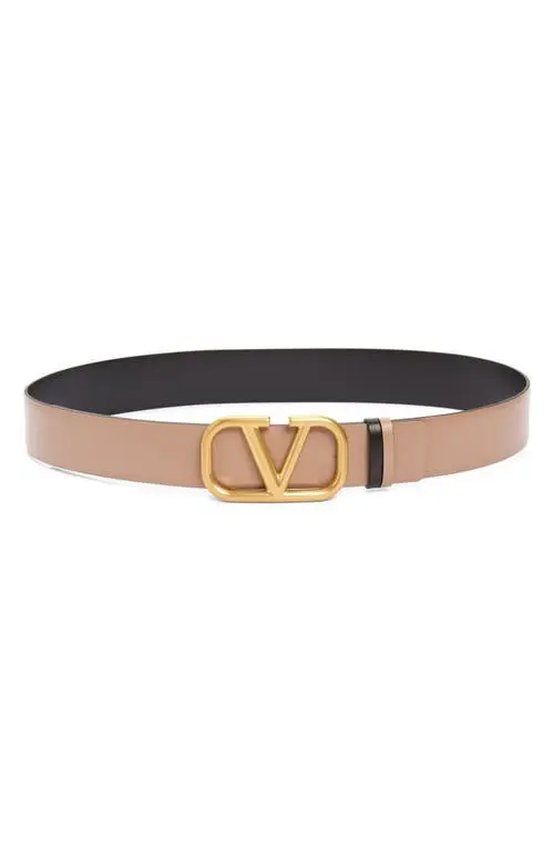 Valentino Garavani Vlogo Buckle Reversible Leather Belt - Lc8 Smokey Brown/nero