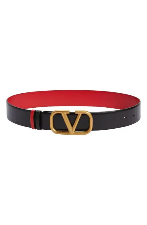 Valentino Garavani Vlogo Buckle Reversible Leather Belt - Nero/rouge Pur