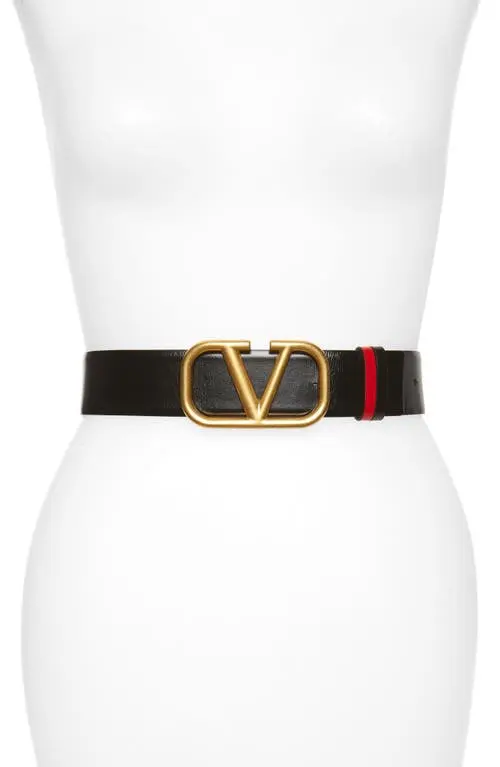 Valentino Garavani Vlogo Buckle Reversible Leather Belt - Nero/rouge Pur