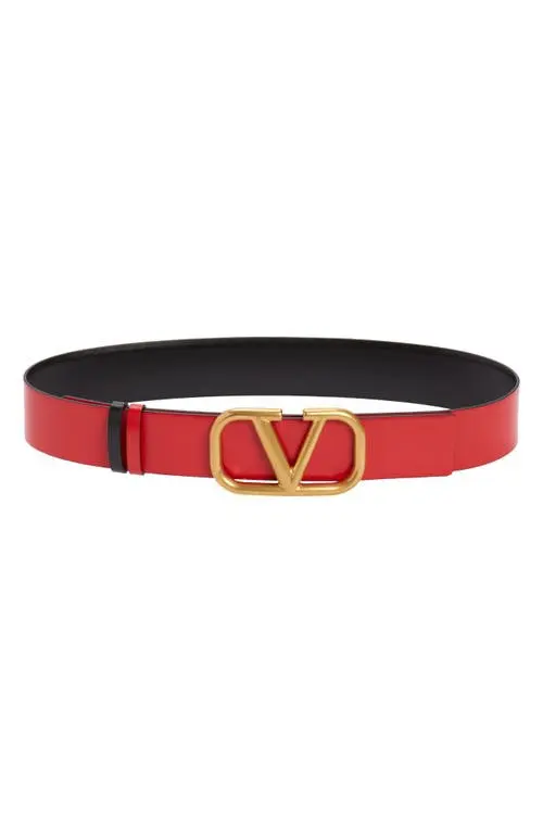 Valentino Garavani Vlogo Buckle Reversible Leather Belt - Nero/rouge Pur