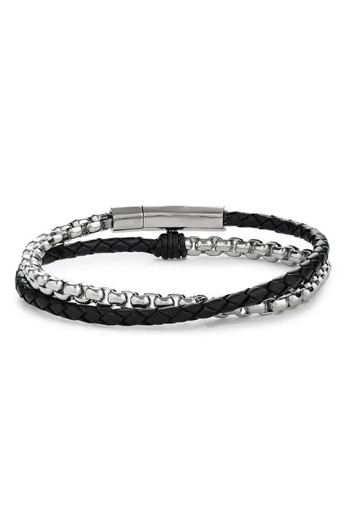 JONAS STUDIO Braided Leather & Chain Double Wrap Bracelet - Black