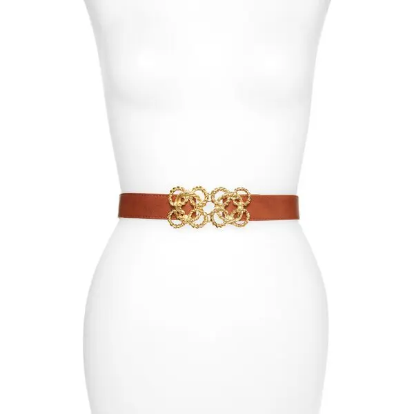 RAINA BELTS Torchon Buckle Leather Belt - Cognac