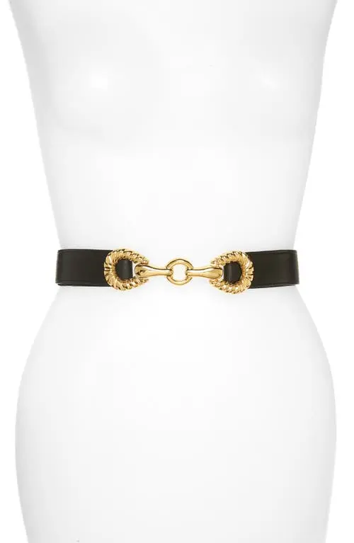 RAINA BELTS Rider Circle Clasp Leather Belt - Black