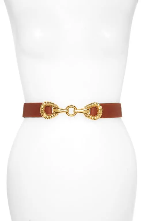 RAINA BELTS Rider Circle Clasp Leather Belt - Cognac
