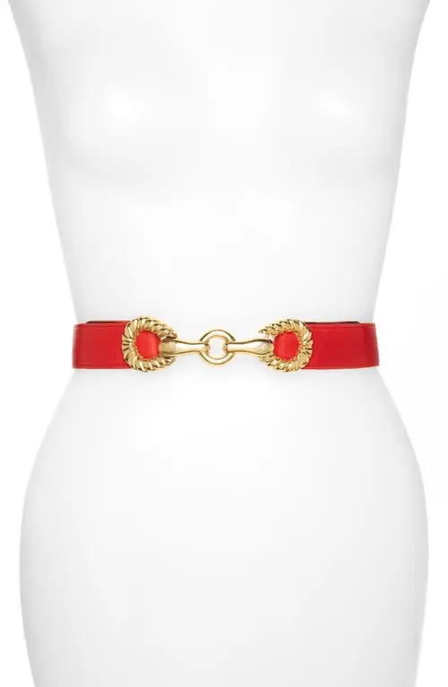 RAINA BELTS Rider Circle Clasp Leather Belt - Red