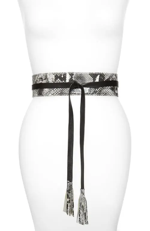 RAINA BELTS Bronco Snake Embossed Leather Wrap Belt - Black And Gray