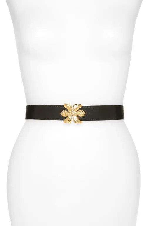 RAINA BELTS Double Bee Clasp Leather Belt - Black
