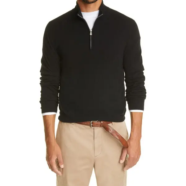 Brunello Cucinelli Quarter Zip Cashmere Pullover - Black