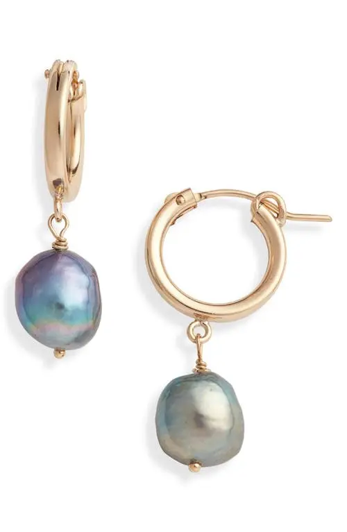 SET & STONES Adelle Keshi Pearl Hoop Earrings - Gold / Peacock