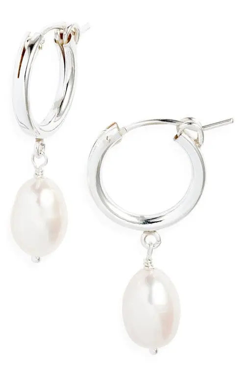SET & STONES Adelle Keshi Pearl Hoop Earrings - Silver
