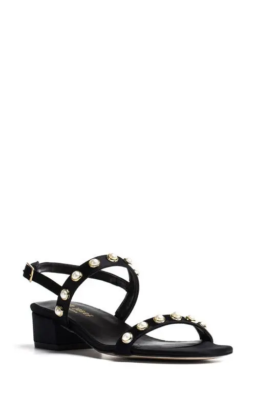 JON JOSEF Sawyer Imitation Pearl Sandal - Black Satin
