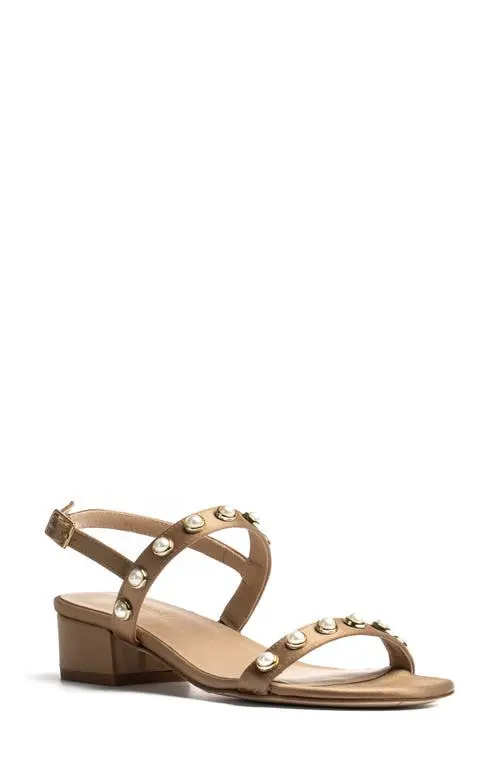 JON JOSEF Sawyer Imitation Pearl Sandal - Sand Satin