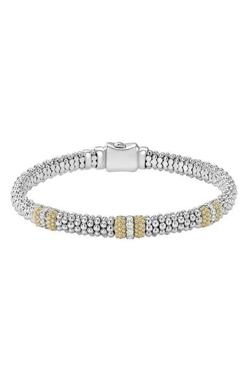 Lagos Caviar Diamond Station Bracelet - Silver/gold/diamond