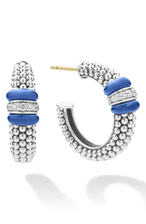 Lagos Caviar Diamond Hoop Earrings - Ultramarine