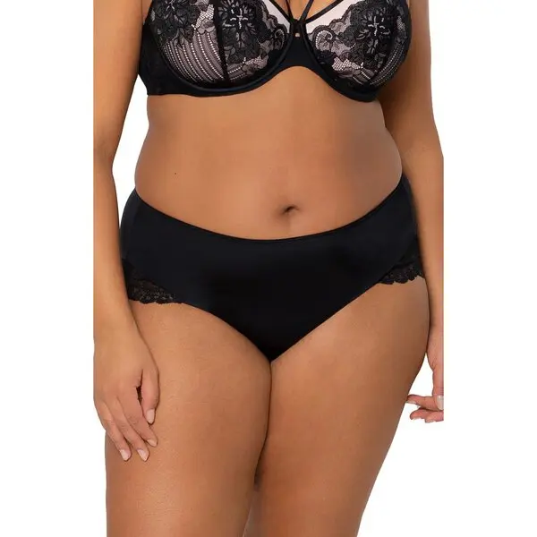 CURVY COUTURE Tulip Lace Trim Briefs - Black