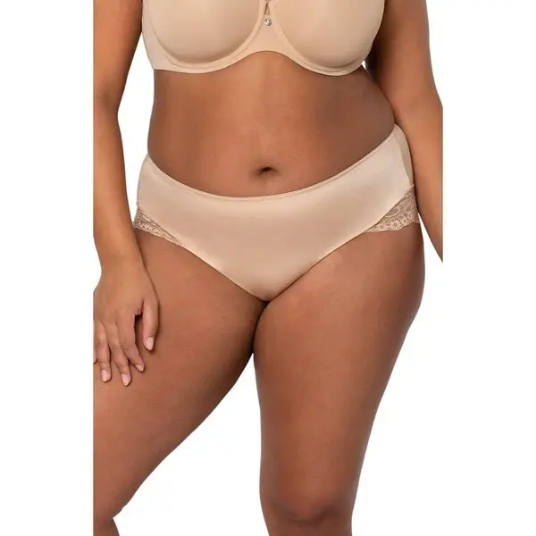 CURVY COUTURE Tulip Lace Trim Briefs - Bombshell Nude