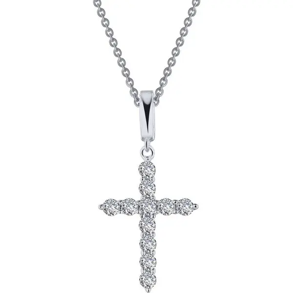 Lafonn Classic Simulated Diamond Cross Pendant Necklace - Silver/ Clear