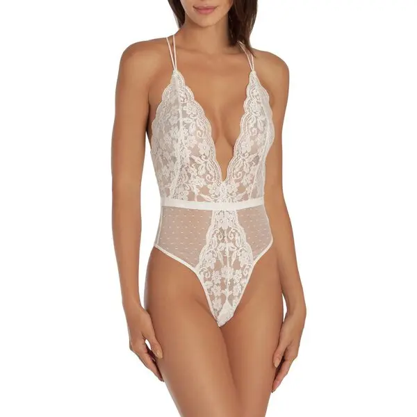 IN BLOOM BY JONQUIL Plunge Neck Lace Thong Teddy - Ivory