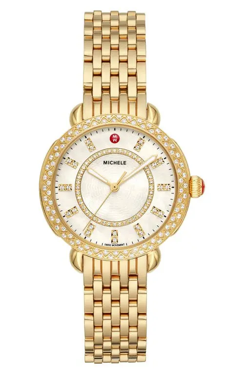 Michele Sidney Classic Diamond Bracelet Watch - Gold/white Mop/gold
