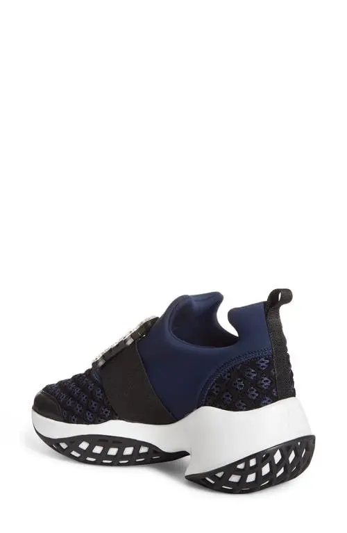 ROGER VIVIER Viv Crystal Buckle Slip-on Sneakers - Navy/black
