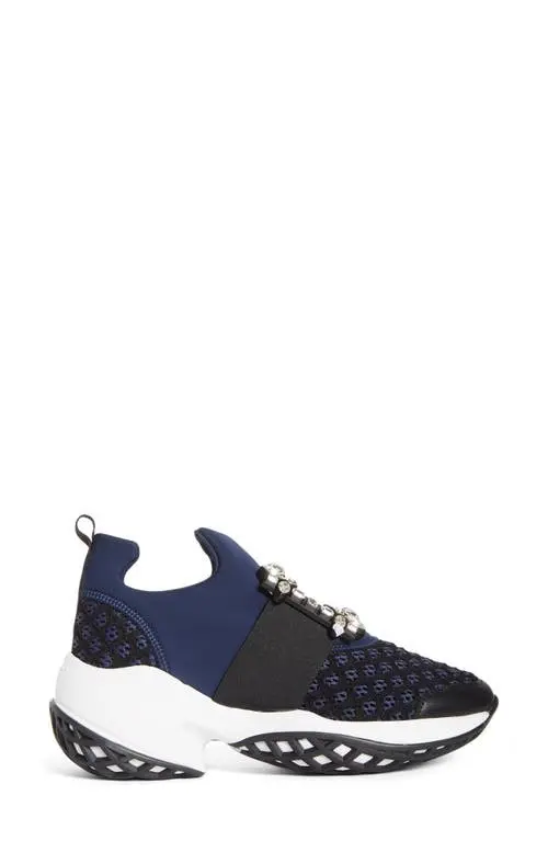 ROGER VIVIER Viv Crystal Buckle Slip-on Sneakers - Navy/black