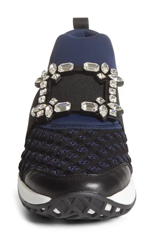 ROGER VIVIER Viv Crystal Buckle Slip-on Sneakers - Navy/black