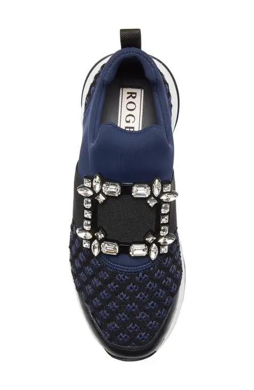 ROGER VIVIER Viv Crystal Buckle Slip-on Sneakers - Navy/black