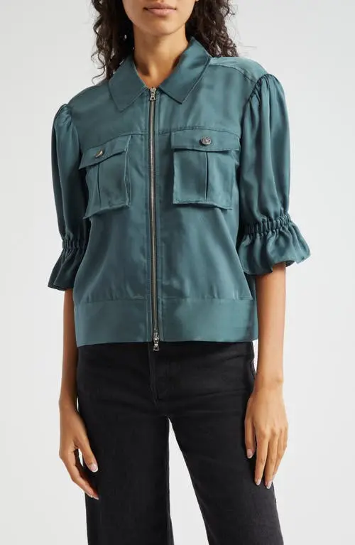 Cinq À Sept Holly Ruffle-sleeve Jacket - Green Onyx