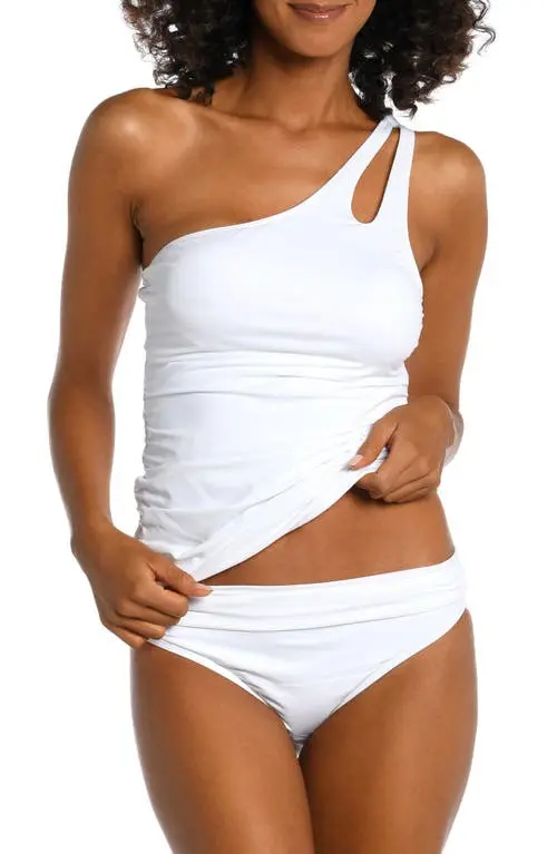 La Blanca Island Goddess Ruched One-shoulder Tankini Top - White