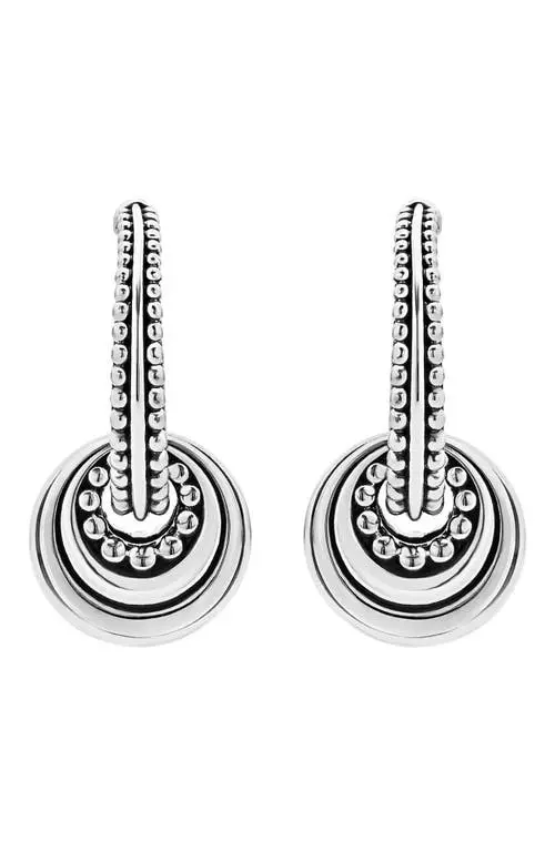 Lagos Signature Caviar Disc Charm Hoop Earrings - Silver