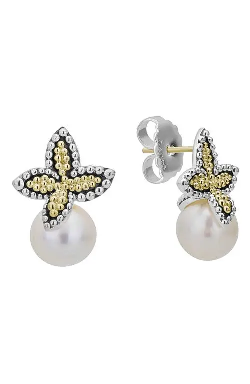 Lagos Luna Pearl Floral Cap Drop Earrings