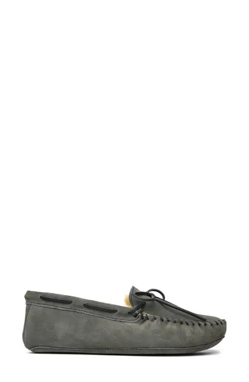 Minnetonka Genuine Shearling Lined Slipper - Grey Suede