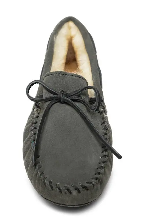 Minnetonka Genuine Shearling Lined Slipper - Grey Suede