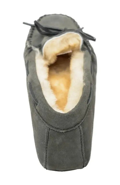 Minnetonka Genuine Shearling Lined Slipper - Grey Suede