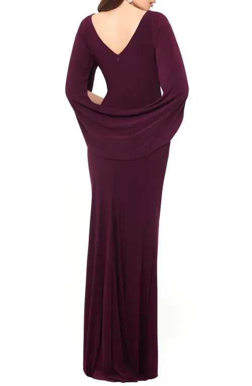 Betsy & Adam Cape Long Sleeve Trumpet Gown