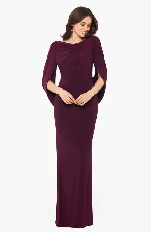 Betsy & Adam Cape Long Sleeve Trumpet Gown