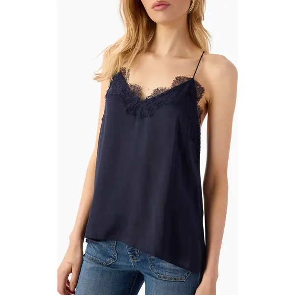 Cami Nyc The Racer Lace Trim Silk Camisole - Navy