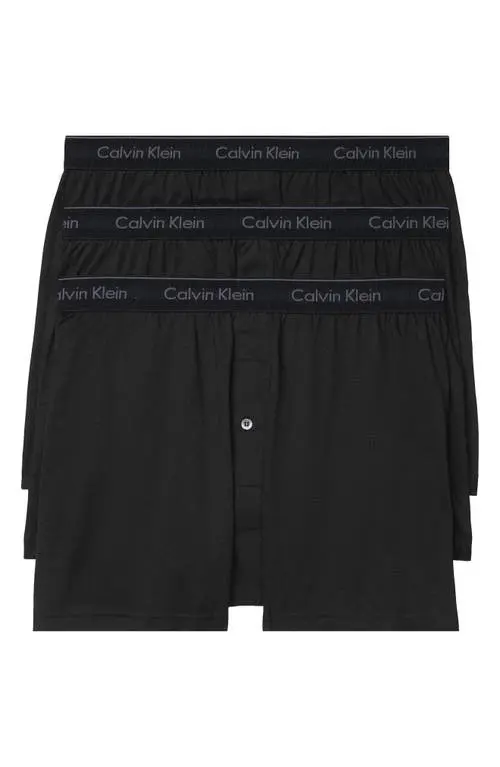 Calvin Klein Knit Cotton Boxers Set Of Three - Black