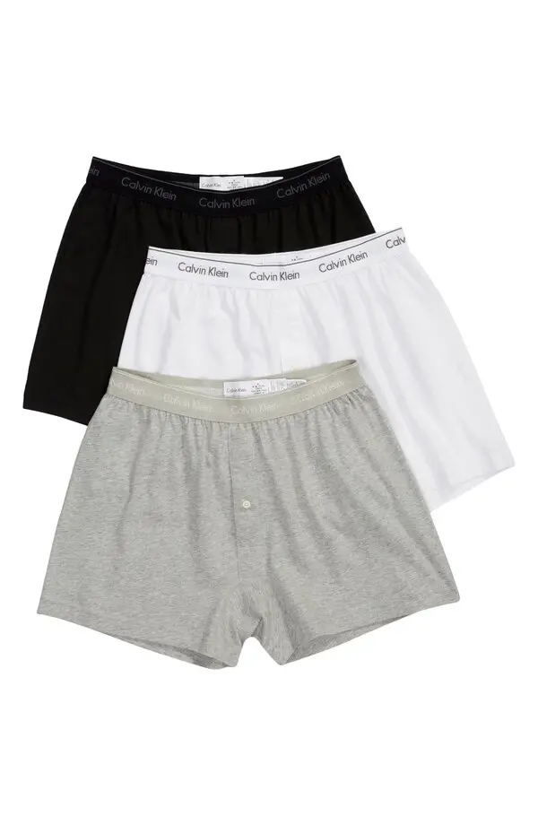 Calvin Klein 3-pack Knit Cotton Boxers - Heather Grey/ White/ Black